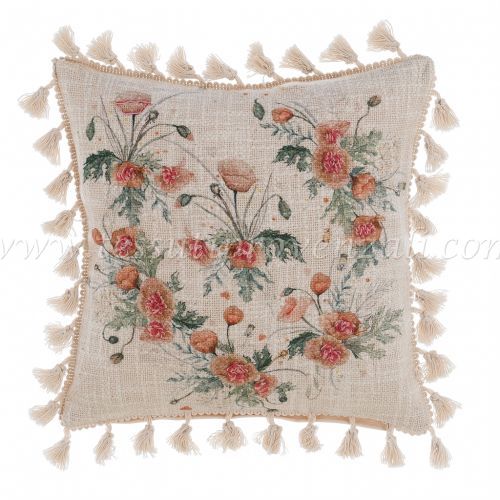 Blanc Mariclo' cuscino in velluto con nappe cm.30x30 stampa tropicale